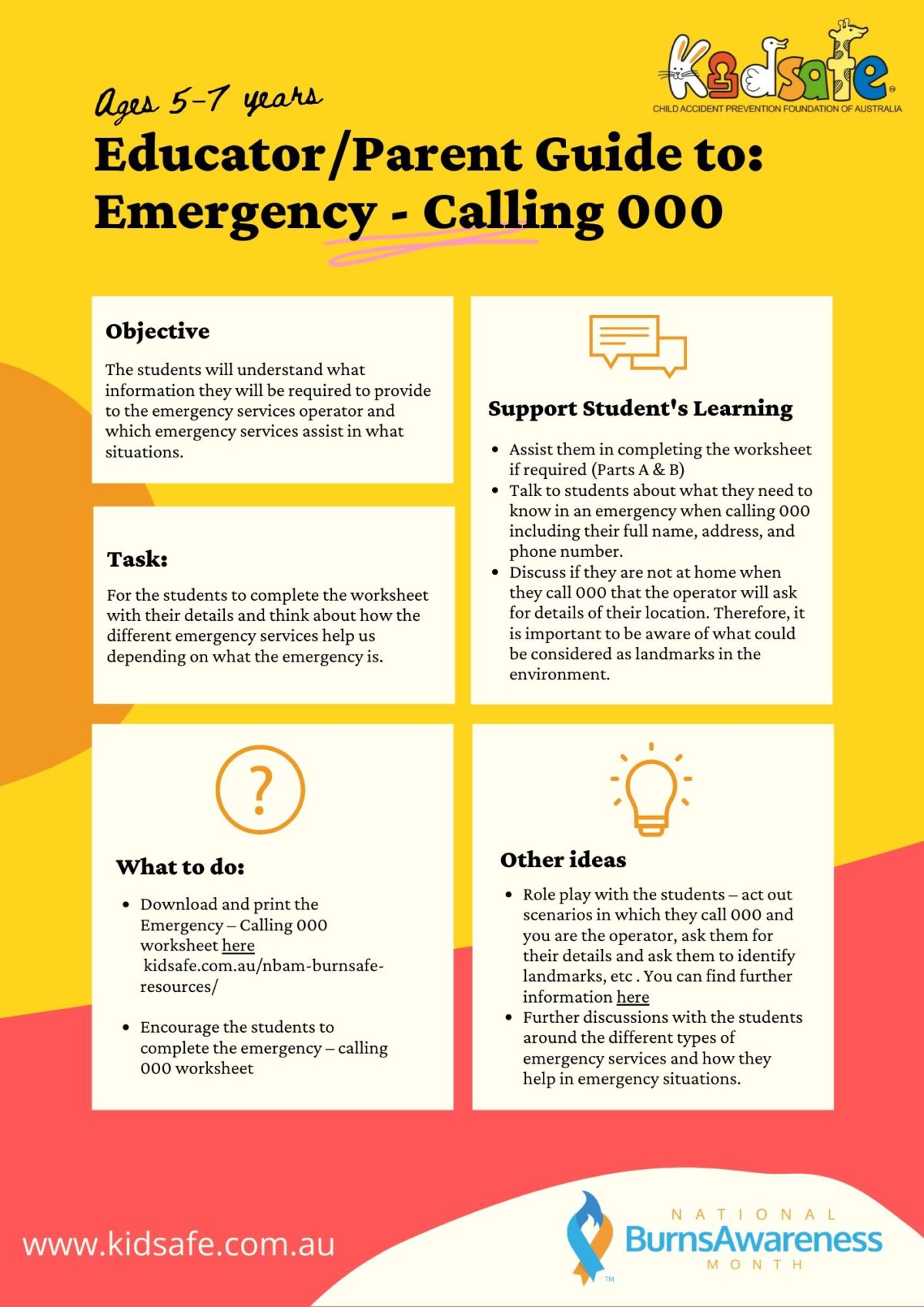 E call 000 | kidsafe Australia