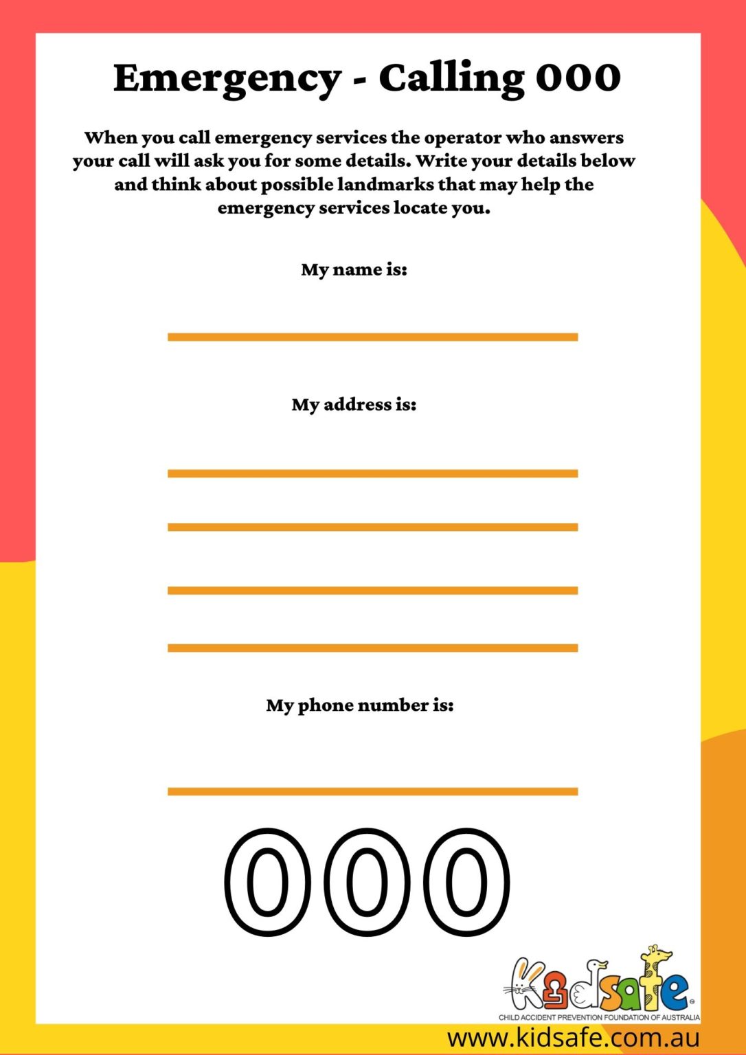 W call 000 | kidsafe Australia